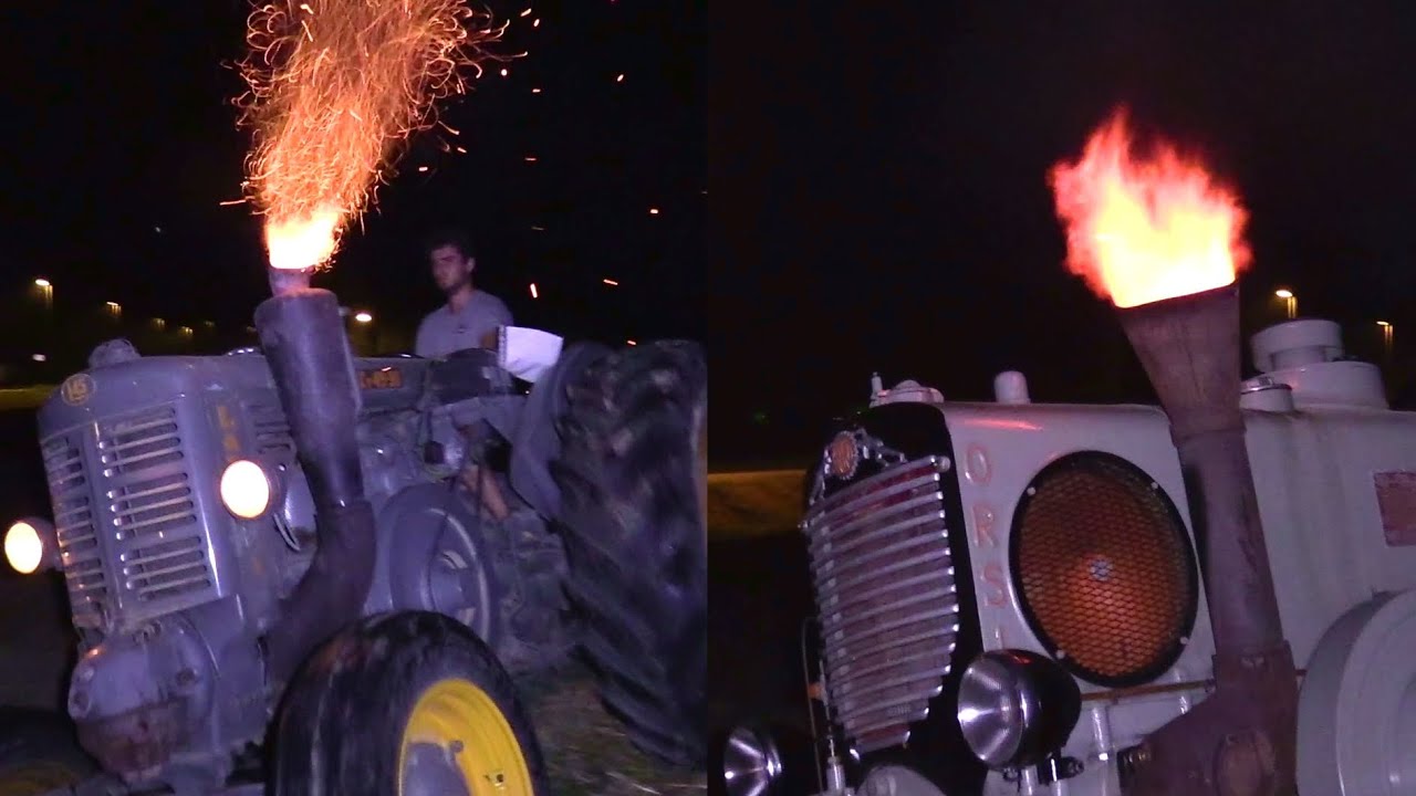 Old tractor plowing & flames | Hot bulb Landini testacalda & Orsi ...