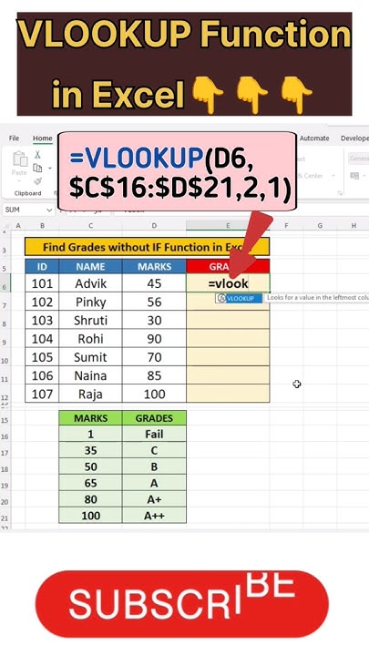 Vlookup Formula in Excel#Find Grades in Excel#excel#exceltutorial# ...