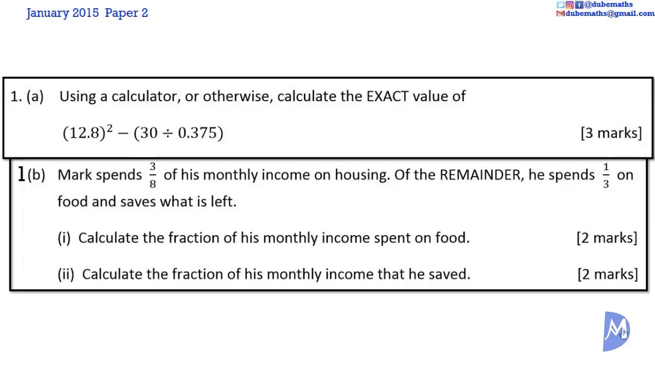 Q1a,b | Computation | January 2015 CXC CSEC Mathematics Paper 2 - YouTube