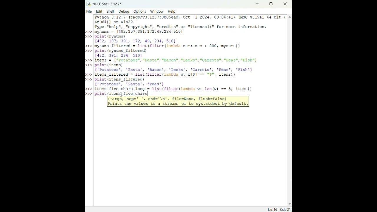 Python Shell Session - Filtering Lists - YouTube