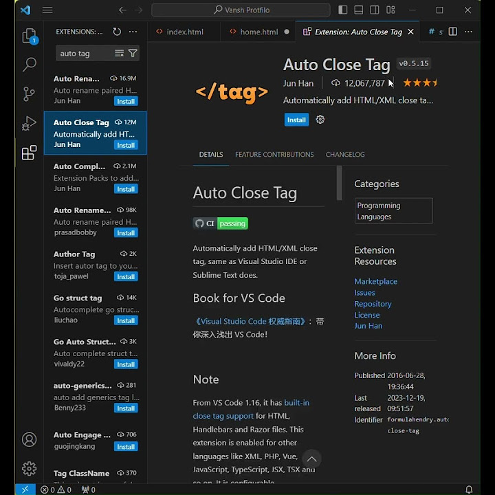 How to add Auto Closing Tag Extension in VS Code || Visual Studio Code #windows #vscode #coding ...