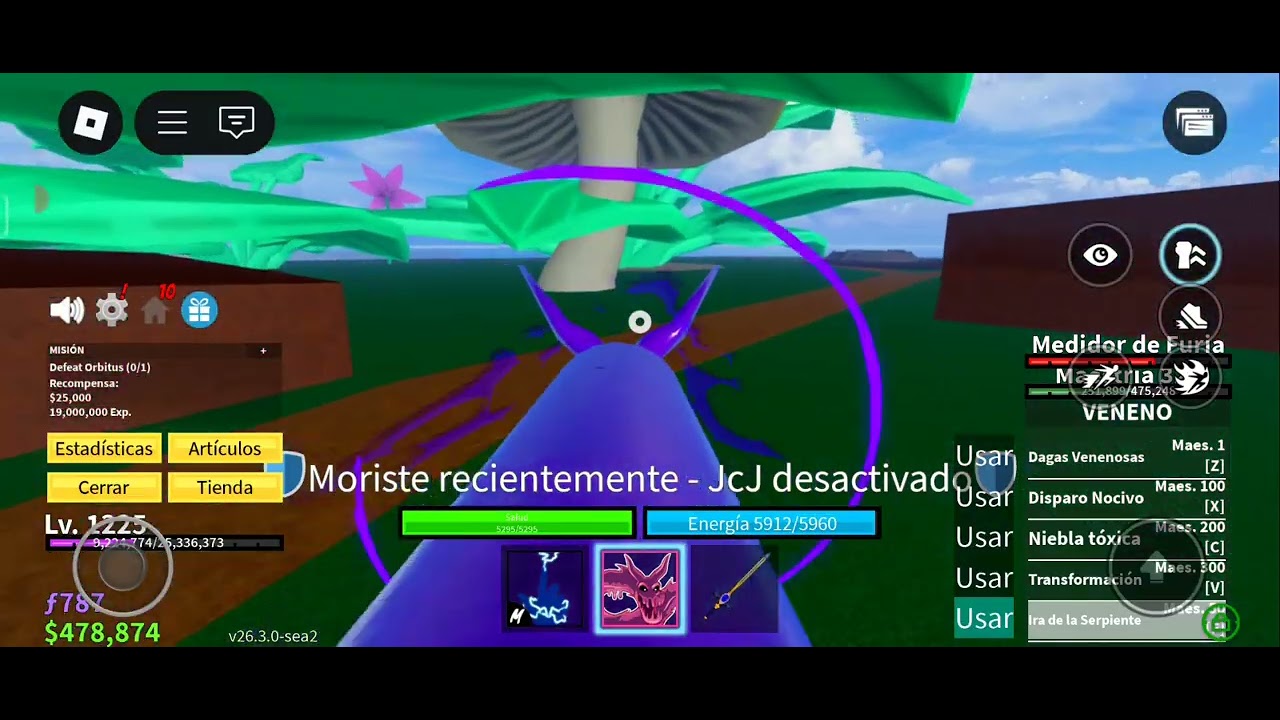 Usando la fruta venom en blox fruit - YouTube