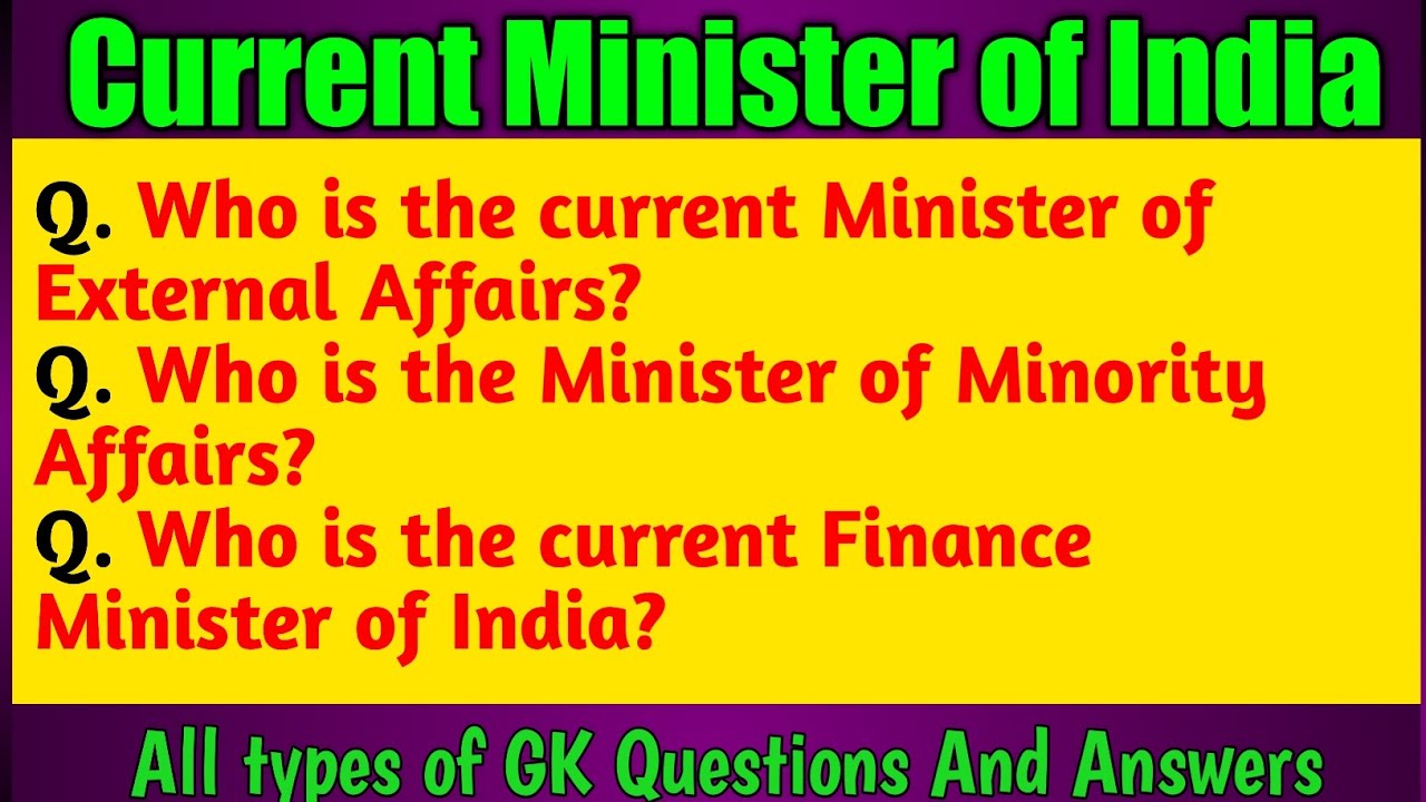 Current Ministers of India || GK In English || GK Questions And Answers ...