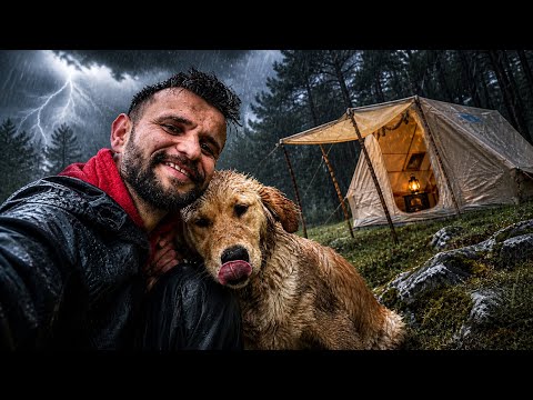 Solo Camping in Heavy Rain, Wind & Fog | Survival with My Dog Max ⛺️🌧️🐕
