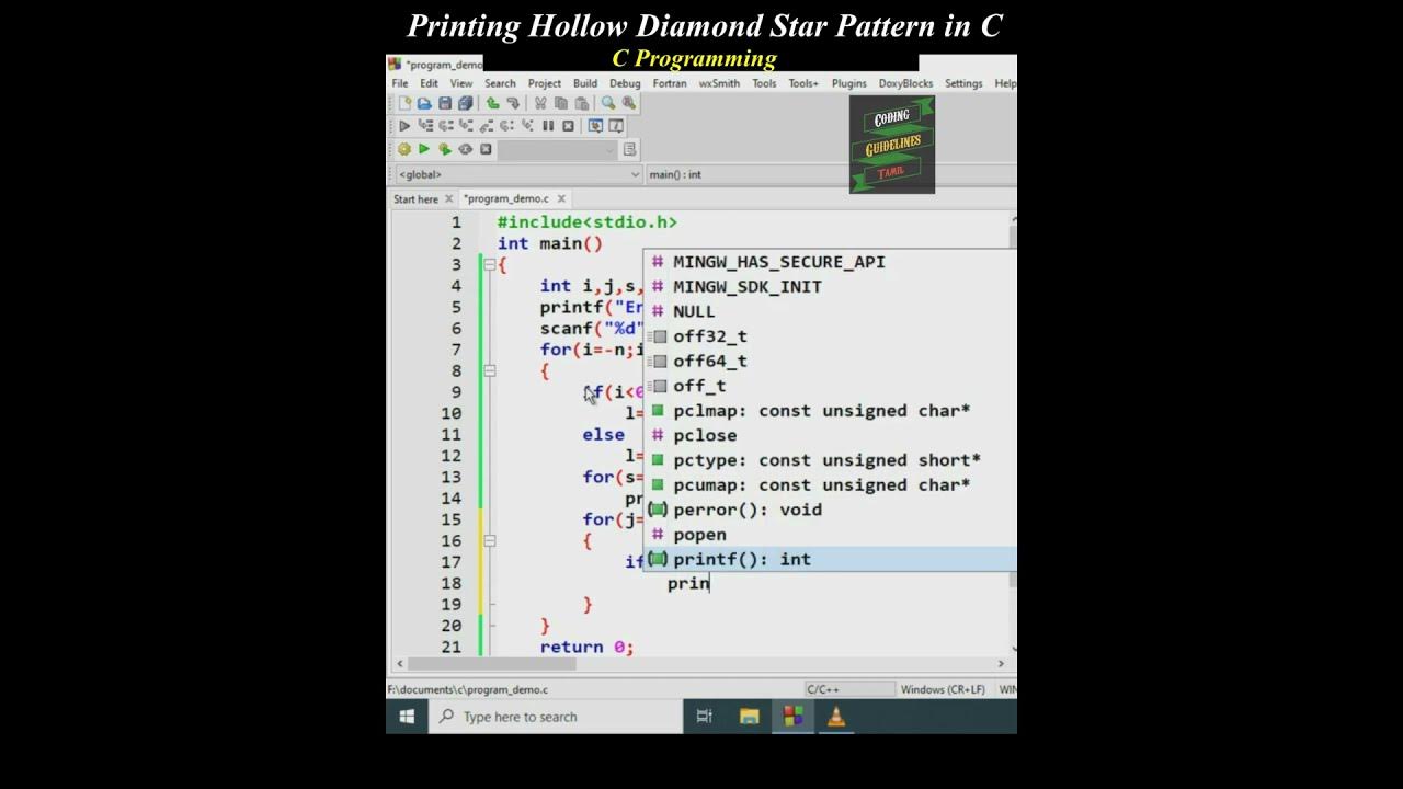 Hollow Diamond Star Pattern Short Cprogramming Cprogram Shortsvideo Youtube