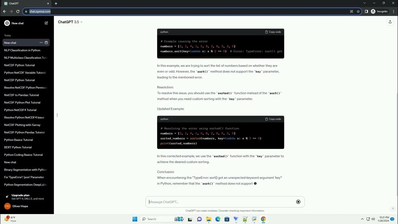 python sort got an unexpected keyword argument key - YouTube