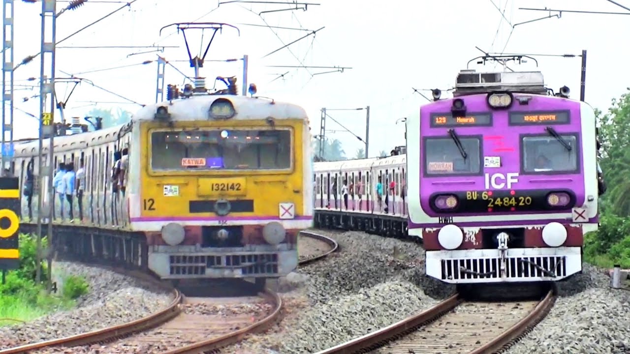 Dangerous train crossing on huge curve | Katwa Howrah Pink ICF Local ...