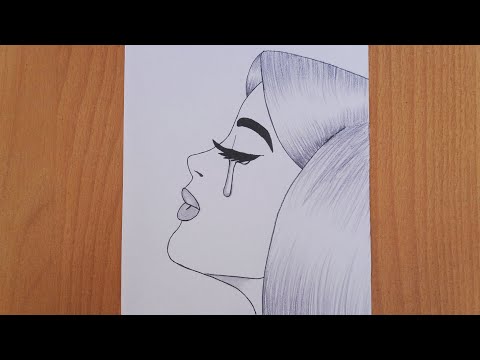 Üzgün kız çizimi /Adım adım ağlayan kız çizimi