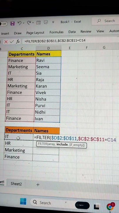 Filter Names Department Wise In Excel 🔥 Important Excel Functions 💯 Shorts Exceltips
