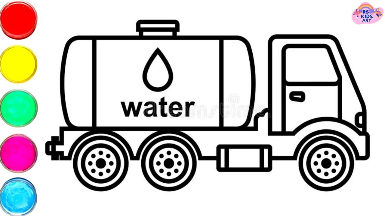 Water Truck Drawing, Painting and Colouring For Kids and Toodlers ...