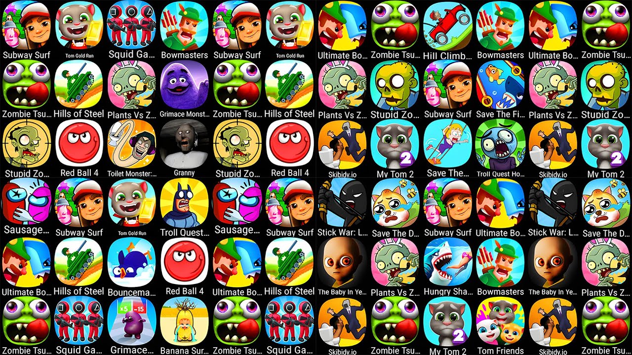 Plants vs Zombies 2,Red Ball 4,Zombie Tsunami,My Tom 2,Banana Survival ...