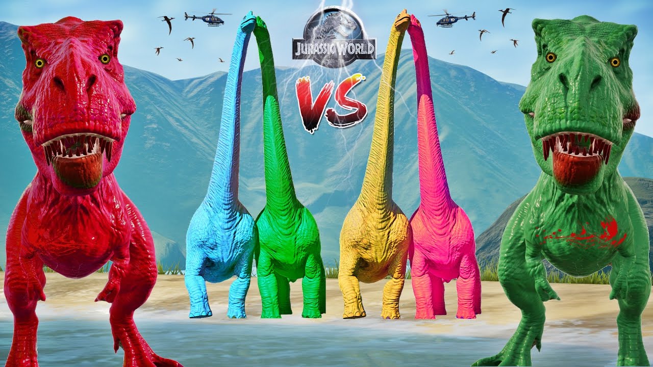 T- Rex Chasing EPIC Dinosaurs Jurassic World: ALL SuperHero Dinosaurs Battle vs Indominus Rex ...