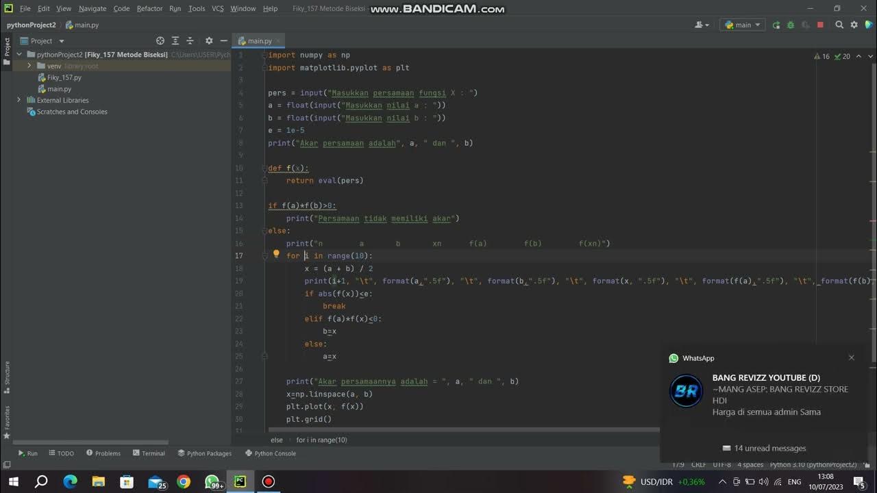 Metode Biseksi menggunakan Program Python | Metode Numerik - YouTube