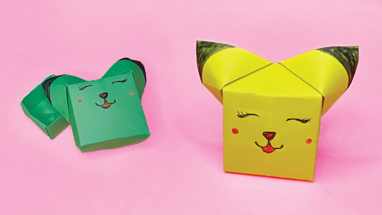 How to make an origami Pikachu box | Paper folding Pikachu box ...