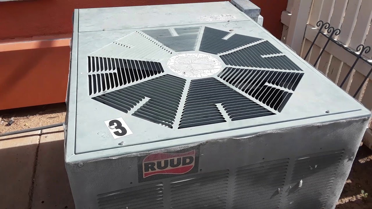 A bunch of air conditioner at the park carrier round one heat pump,ruud ...