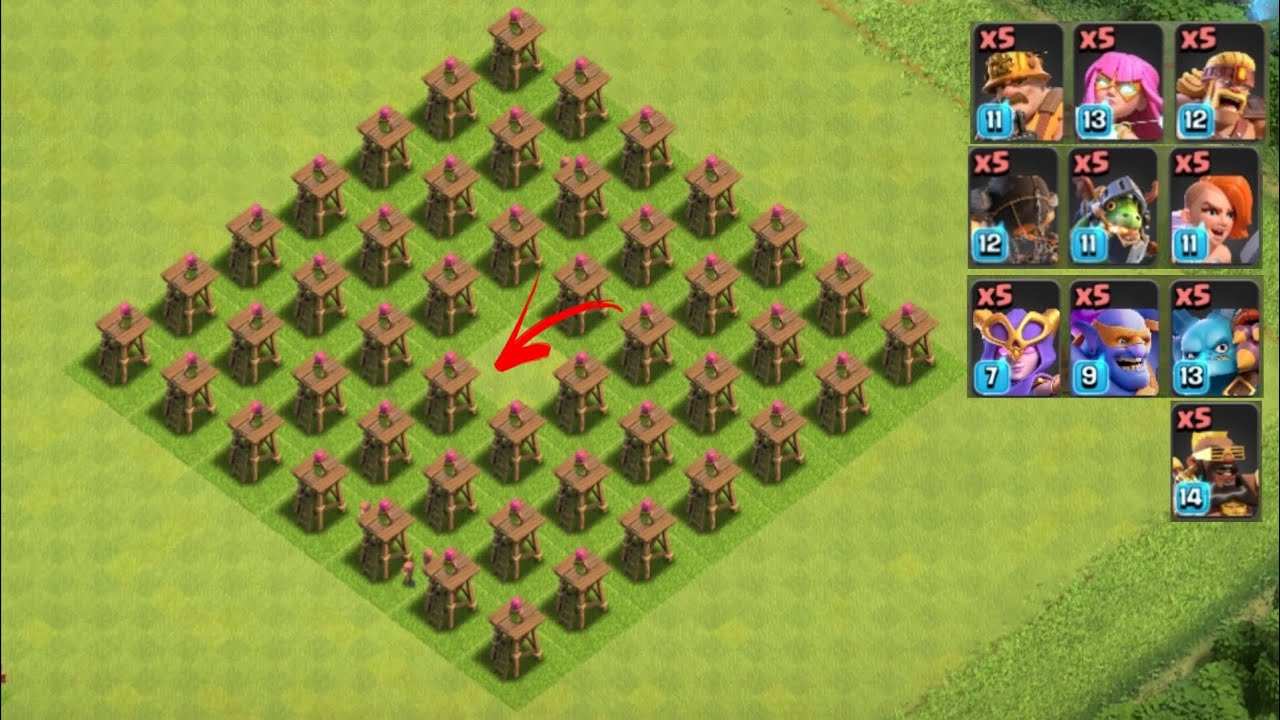 5x Super Troops Vs 48x Level 1 Archer Tower Formation Clash Of Clans ...