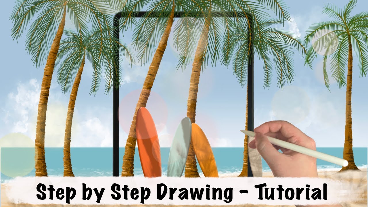 Summer Holiday at the Beach ! Let’s Surf ! - Step by Step Drawing ...