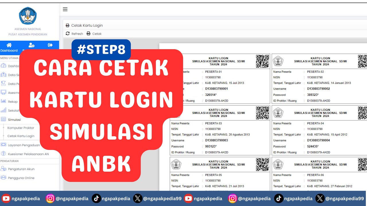 CARA DOWNLOAD DAN CETAK KARTU LOGIN SIMULASI ANBK SD #STEP8 - YouTube
