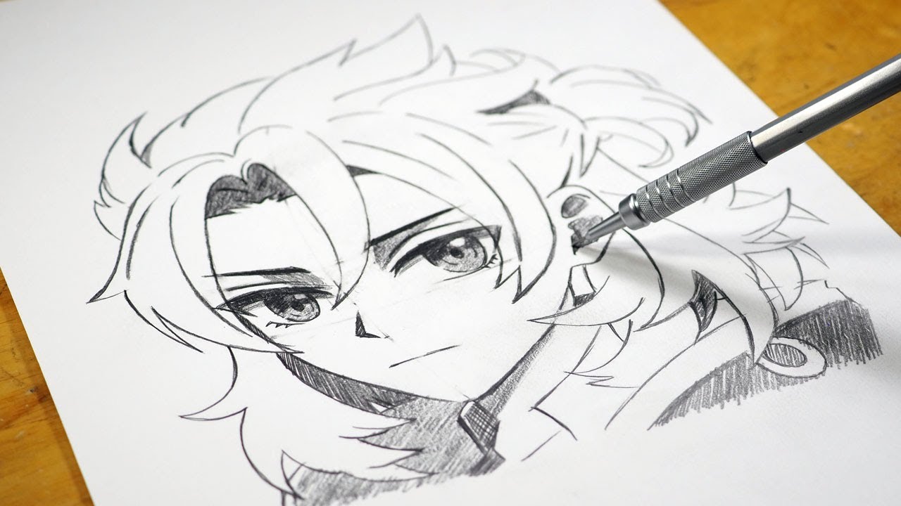 Anime Sketch | How to Draw Albedo Genshin Impact | Step by Step - YouTube
