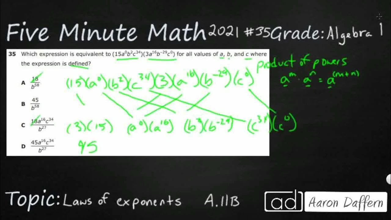 Algebra 1 STAAR Practice Laws of Exponents (A.11B - #14) - YouTube