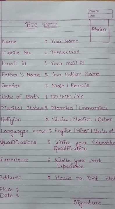 Simple Bio Data Format For Job || - YouTube