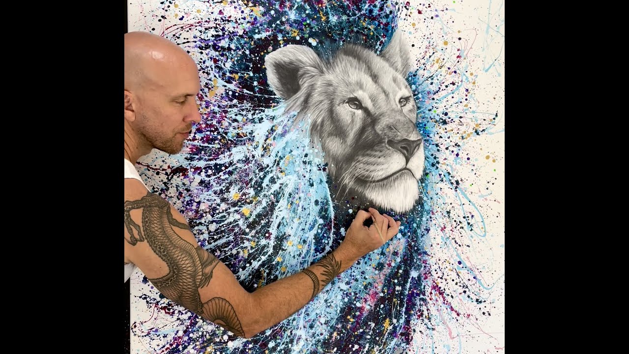 Ashvin Harrison Artist Painting A Lion In Charcoal and Acrylic - YouTube