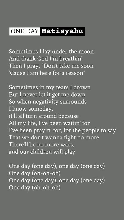 One Day lyrics - Matisyahu - YouTube