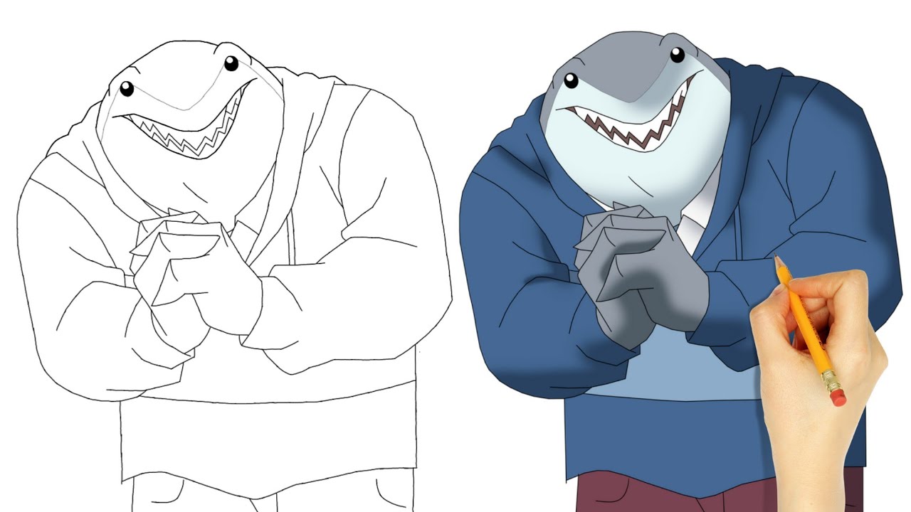 Easy Steps to draw king shark from suicide squad step by step - YouTube