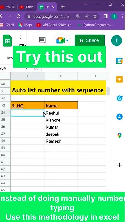 Auto list number with sequence in excel shorts excel datascience database dataanalytics - YouTube
