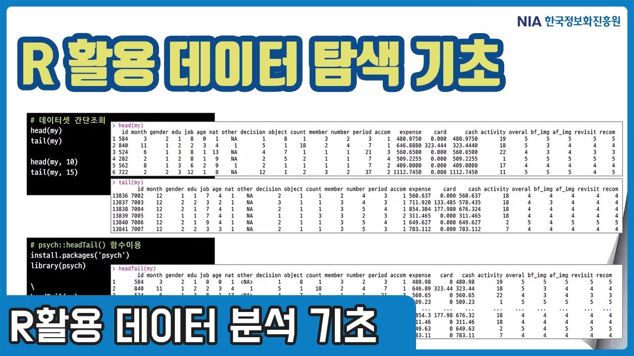 R 데이터분석 기초 강의 04 2 R 데이터셋 로딩 및 데이터 기본 탐색 Youtube