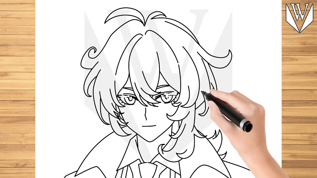 How to draw Diluc Genshin Impact Step by step, Drawing Tutorial Trick ...