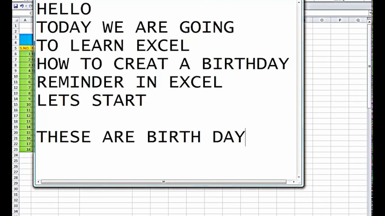 How To Create Birthday Reminder In Excel YouTube how-to-create-birthday-reminder-in-excel-youtube