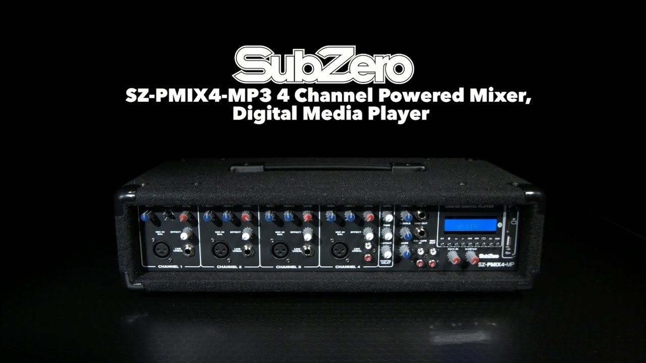 SubZero SZ-PMIX4-MP3 4 Channel Powered Mixer, Digital Media Player ...