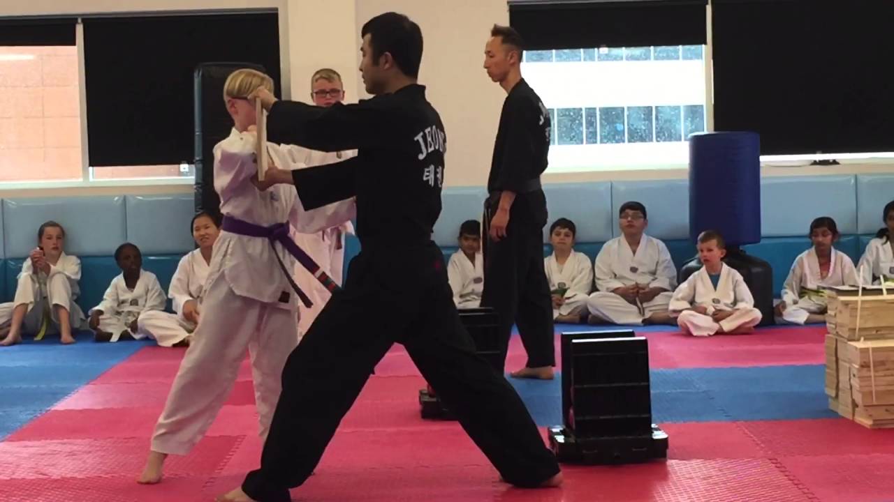 Getting our blue stripe belt in Taekwondo! with front elbow strike ...