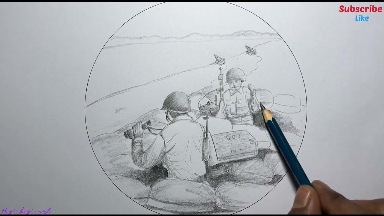 Military war drawing for beginners/ Army soldiers drawing in battle ...