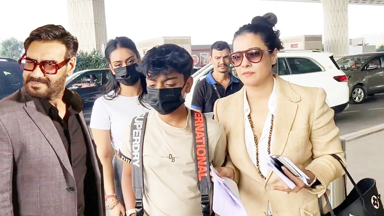 Kajol Devgan and nyasa Devgan and Son yug Devgan Airport Look 2024 # ...