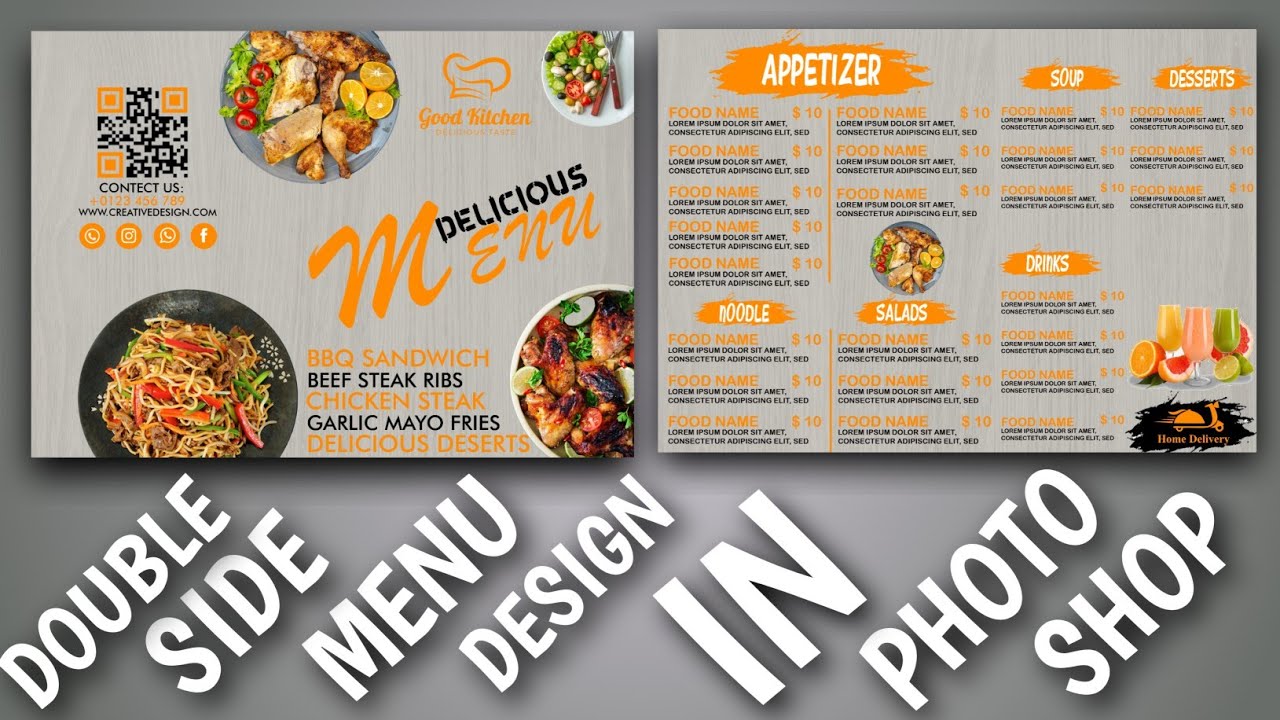 Menu design in Photoshop How to make double side restaurant menu design ...