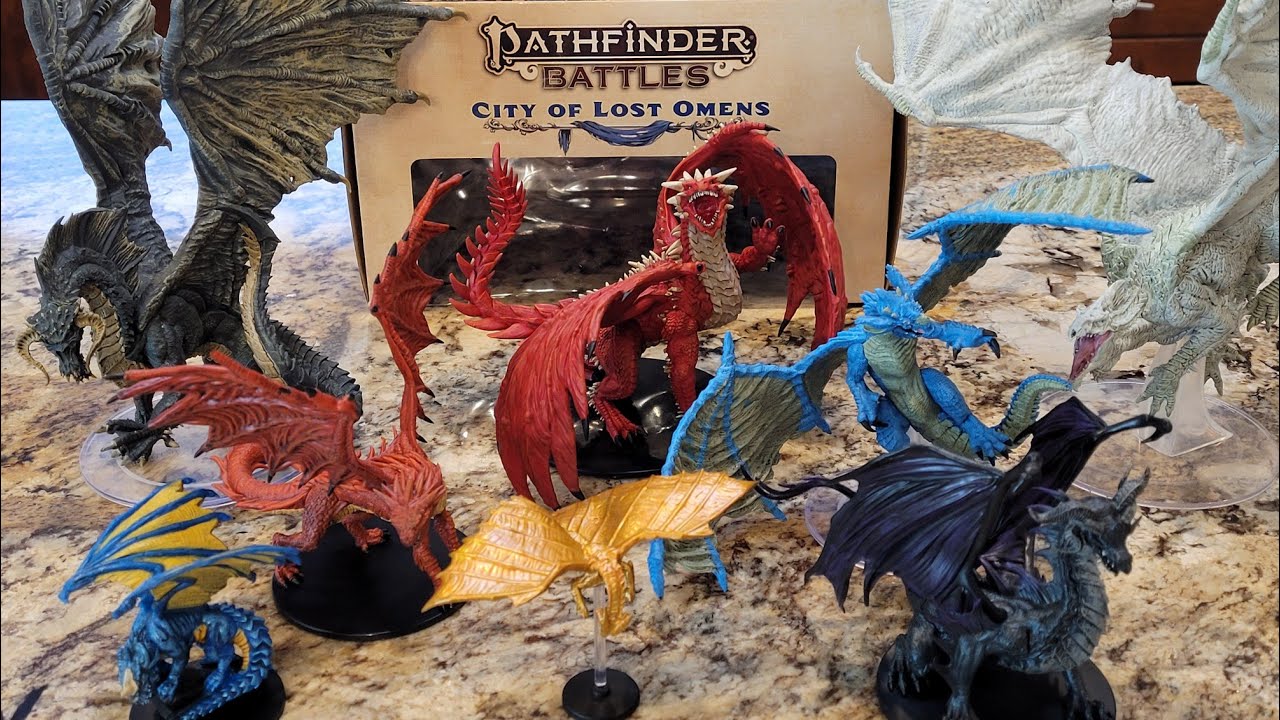 D&D minis Pathfinder Adult Red and Black Dragon comparison Part 2 - YouTube