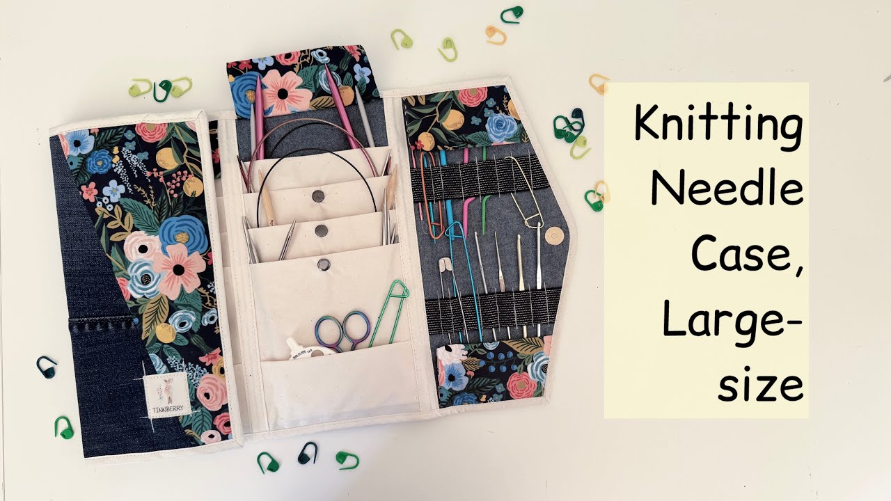 Knitting Needle Case, large-size , front panel, zippered pocket, slot ...