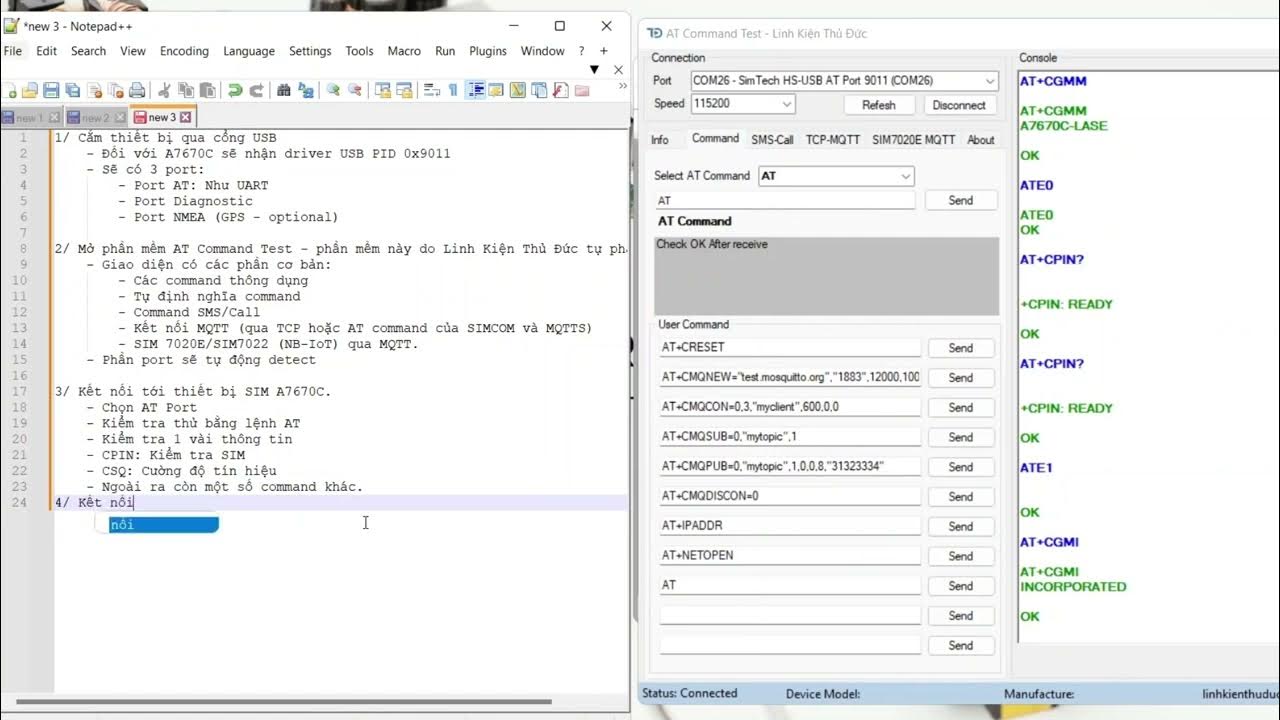 Hướng dẫn sử dụng kết nối MQTT với AT command dùng 4G module A7670 SIMCOM - YouTube