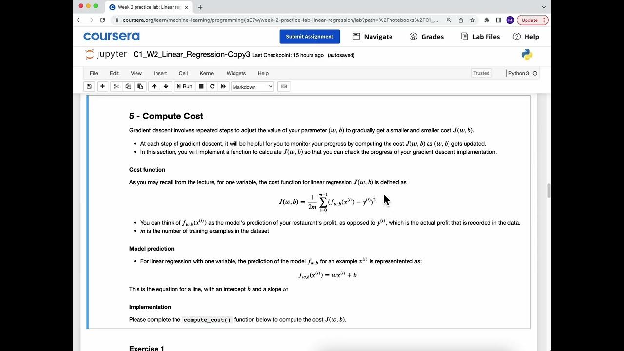 Machine Learning Coursera | Lab: Linear Regression - YouTube