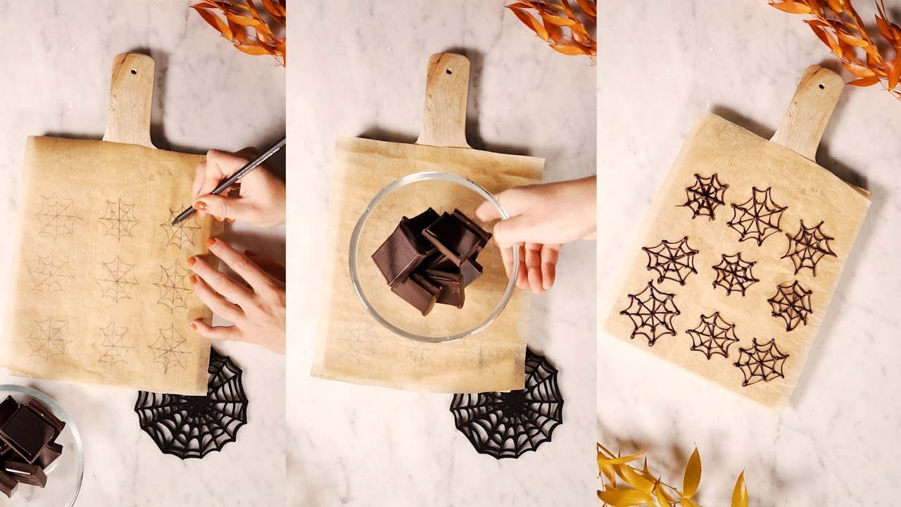 How to make a chocolate spiderweb cocktail garnish #Shorts #HowTo - YouTube