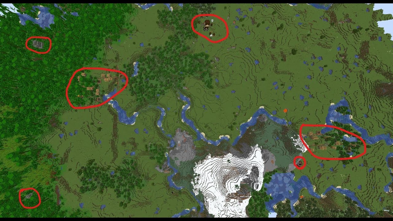 Minecraft 1.17 java seed: Spawn in a village near jungle+village, outpost, 2 temples+ swamp # ...