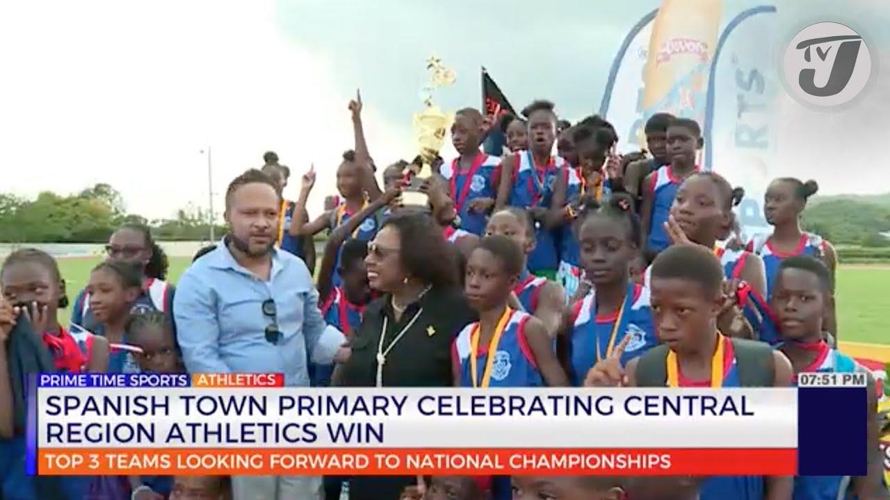 Spanish Town Primary Celebrating Central Region Athletics Win - YouTube