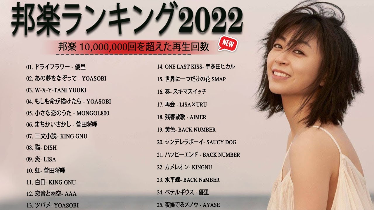 音楽 ランキング 最新 2022 🔥 JPOP 音楽 (最新曲 2022) 🔥 あいみょん, YOASOBI, Uru, Aimer, LiSA, King Gnu - YouTube Music