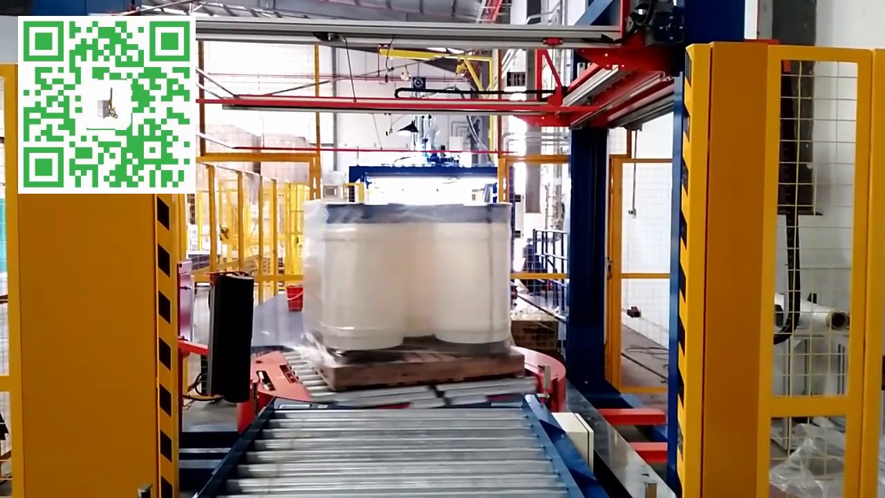 Fully auto online turntable stretch wrapper with top sheet dispenser ...