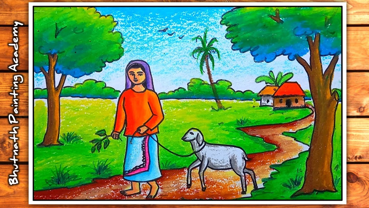 Pathummayude Aadu Drawing With Oil Pastel Color village Scenery YouTube pathummayude-aadu-drawing-with-oil-pastel-color-village-scenery-youtube