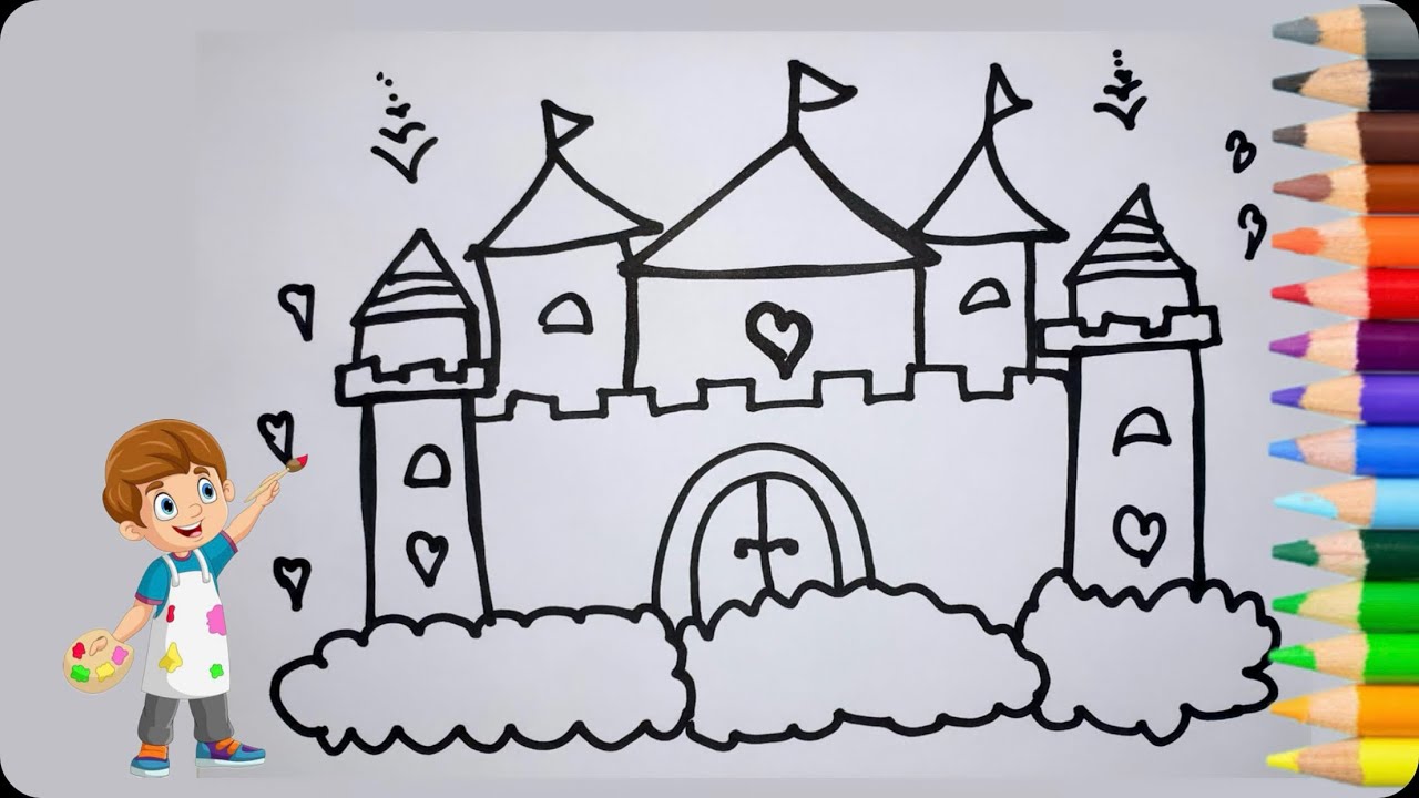 How To Draw A Castle | Drawing And Coloring A Cute Rainbow Castle # ...