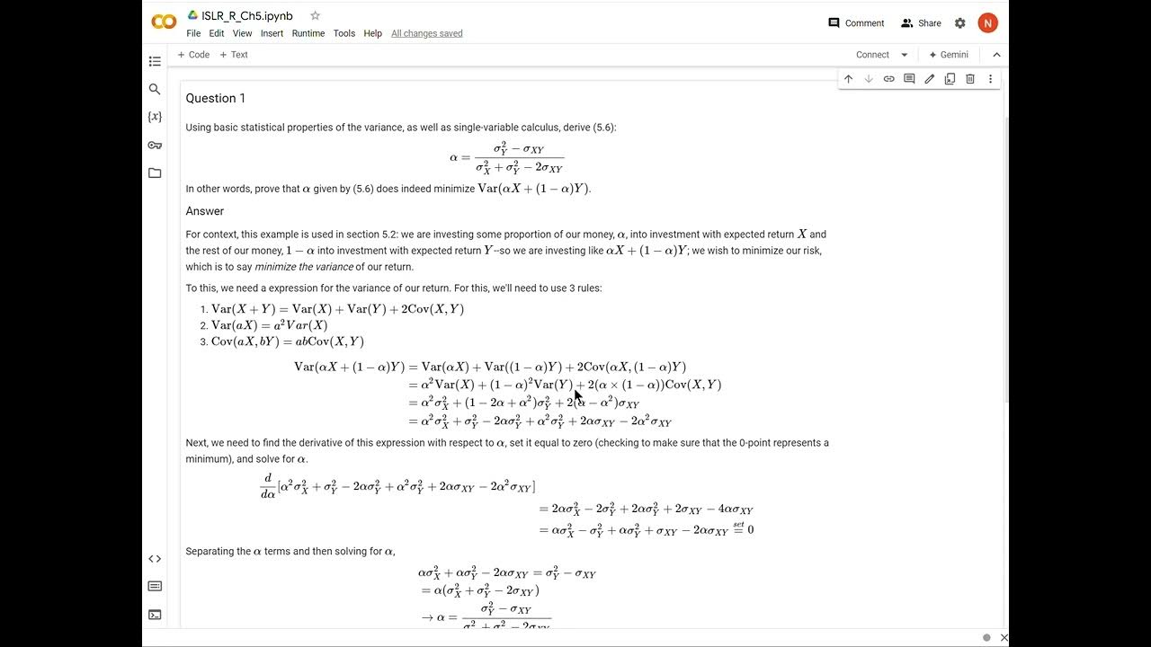 Intro to Statistical Learning (2nd Ed), Solution to Problem 5.1C - YouTube