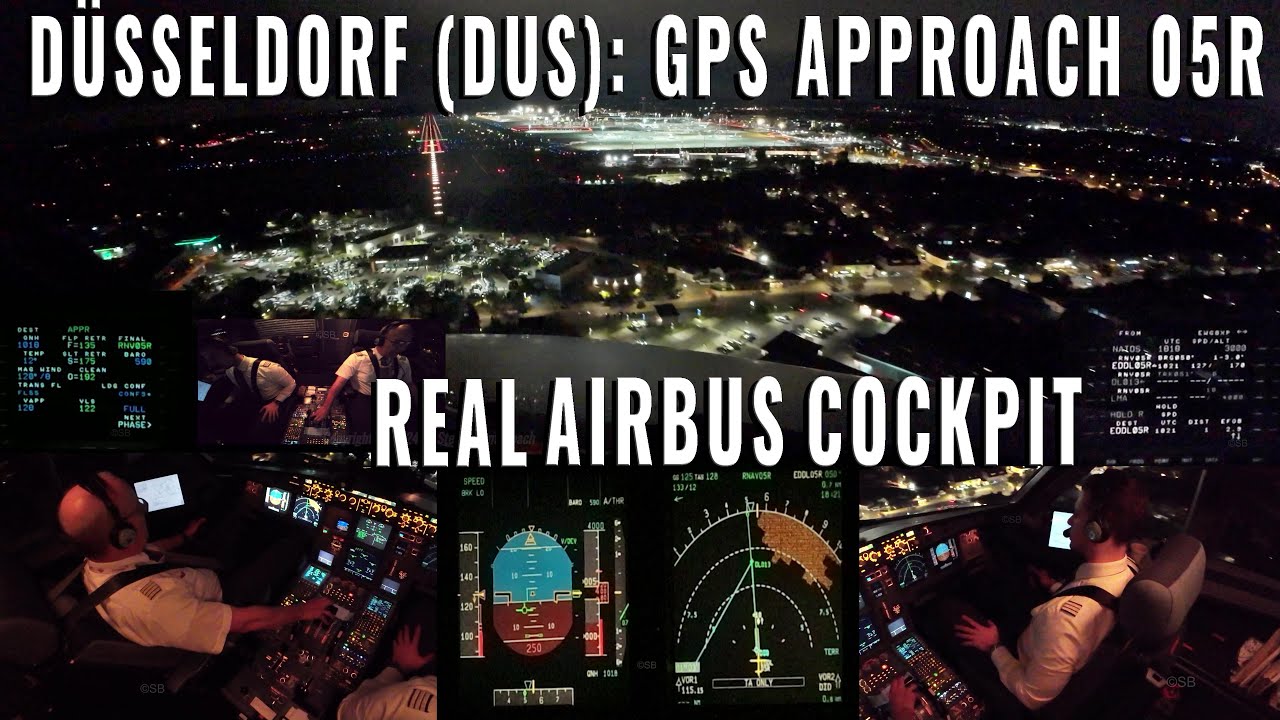 DÜSSELDORF (DUS) 🇩🇪 | NIGHT! GPS APPROACH RUNWAY 05R | REAL AIRBUS A320 ...